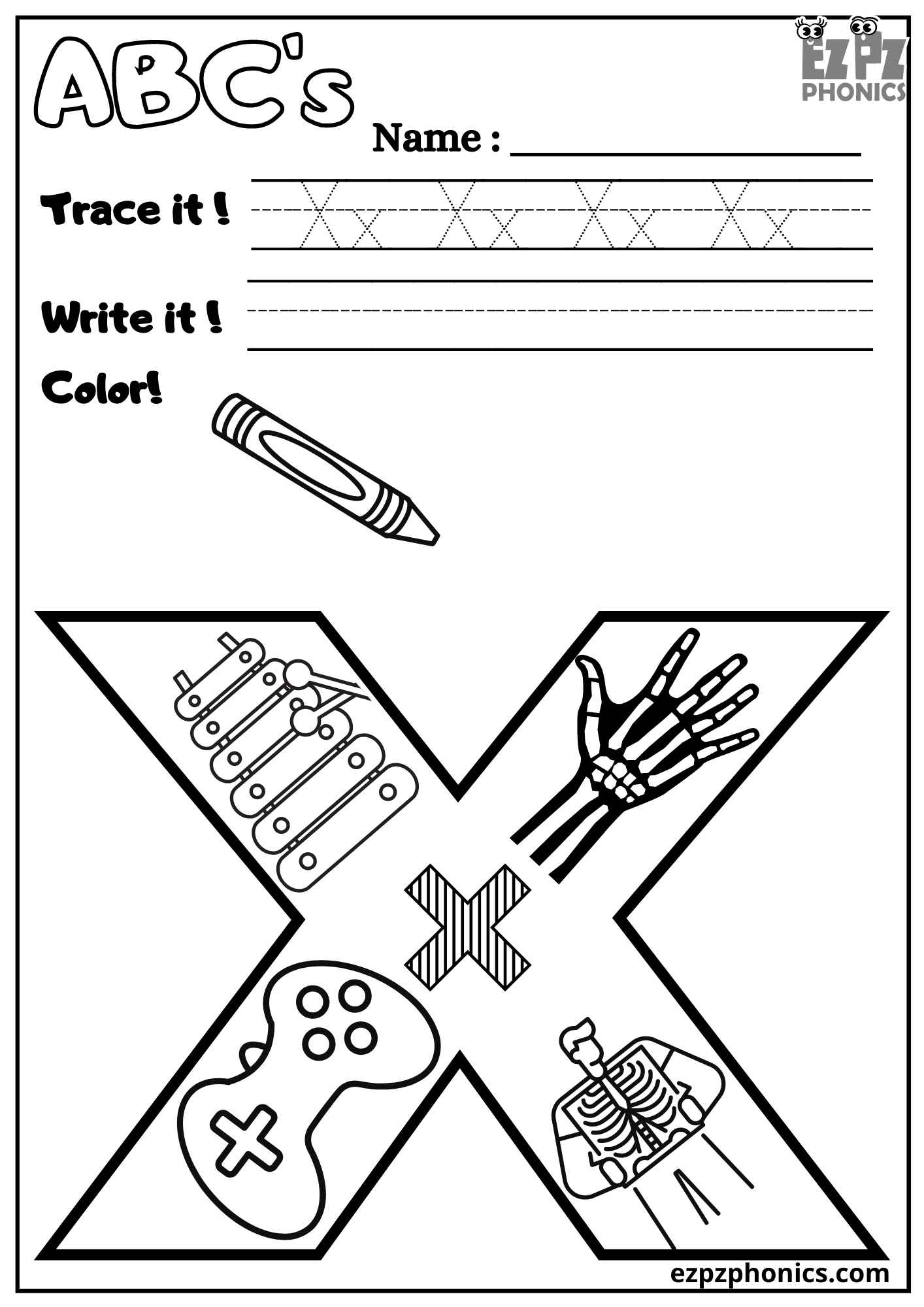Letter X Trace, Write, and Color - ezpzphonics.com